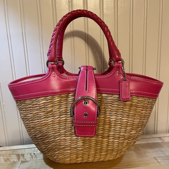 Coach | Bags | Vintage Coach Straw And Leather Bag | Poshmark